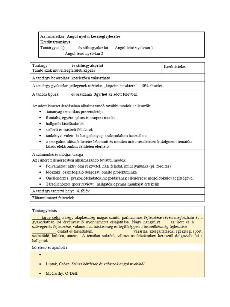 TAN - VMT - Angol Nyelv És Stílusgyakorlat | PDF