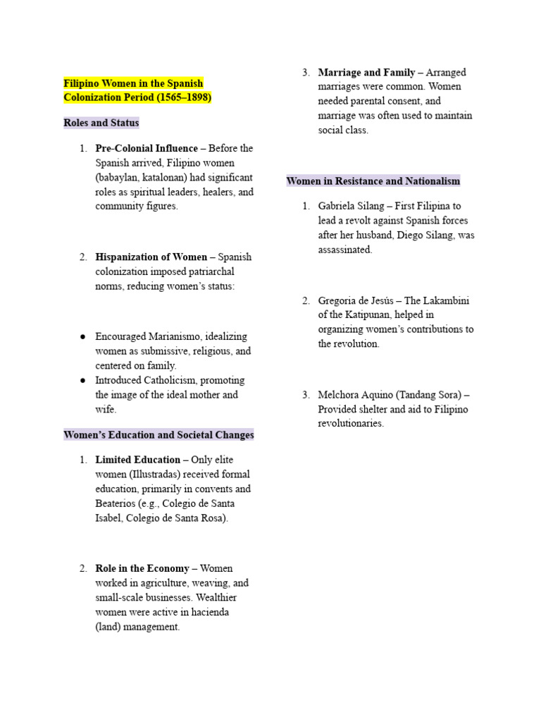 Filipino Women's Roles in Colonization | PDF | Philippines | Woman