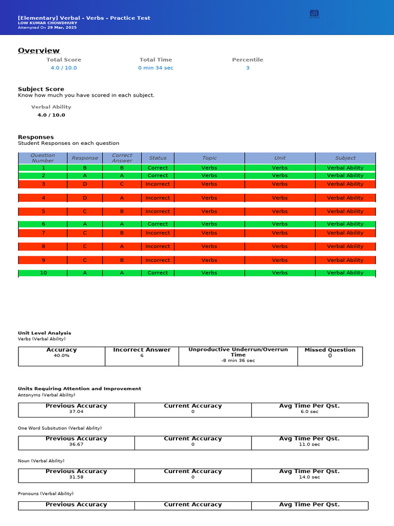 Elementary Verbal Verbs Practice Test | PDF | Verb | Linguistic Morphology