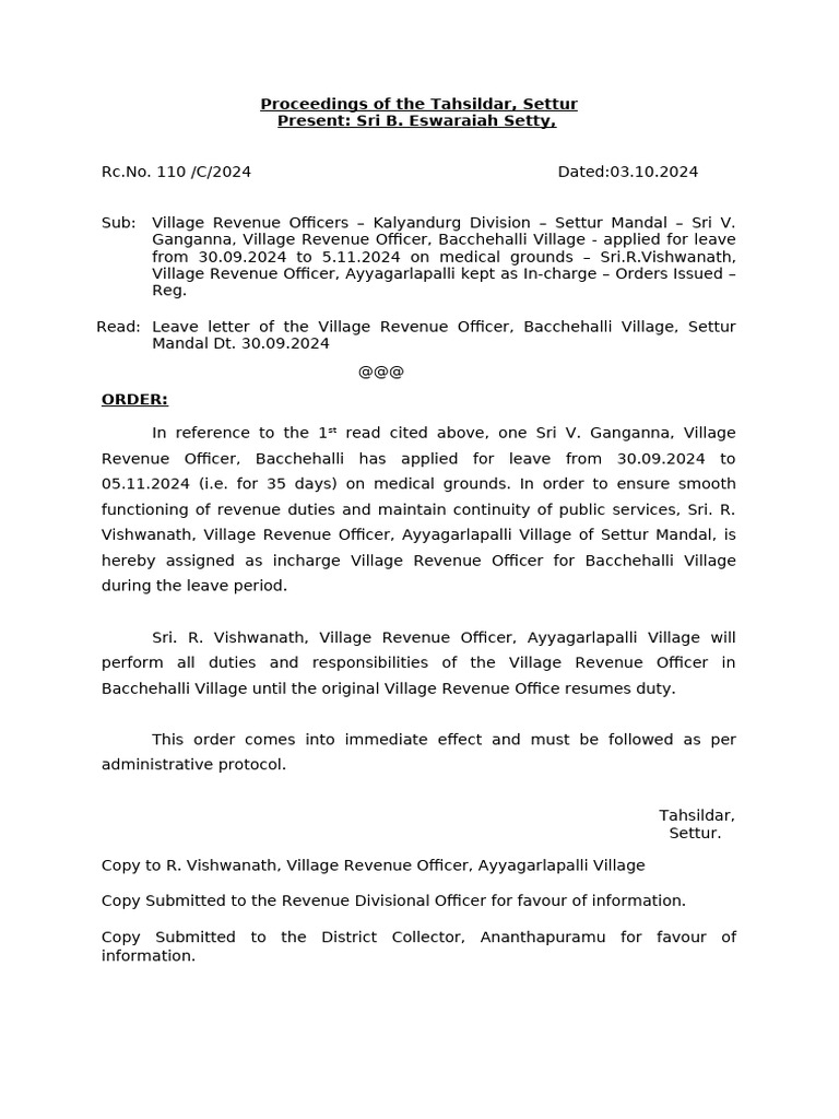 VRO in Charge Letter | PDF