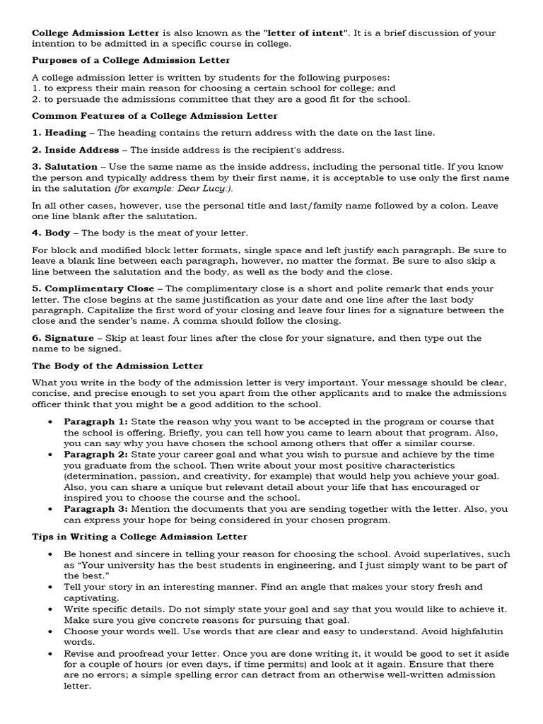 Writing A College Admission Letter | PDF