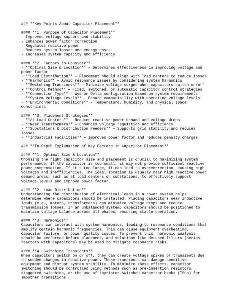 Key Points About Capacitor Placement | PDF | Capacitor | Ac Power