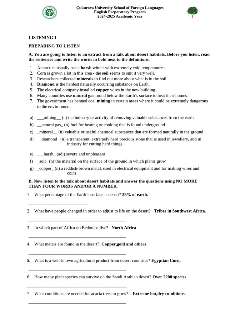 Listening Skills for Desert Habitats | PDF | Desert | Soil