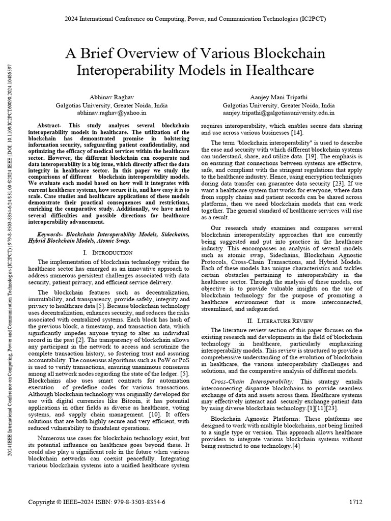 A Brief Overview of Various Blockchain Interoperability Models in Healthcare | PDF ...