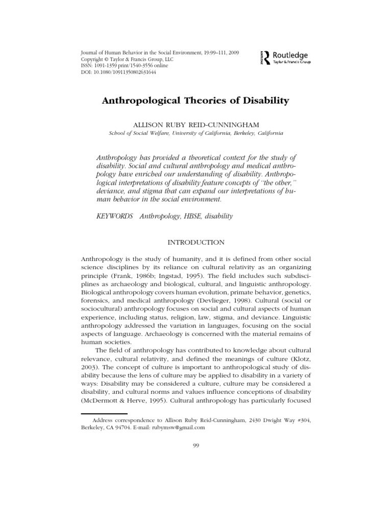 Anthropological Theories of Disability | PDF | Anthropology | Social Stigma