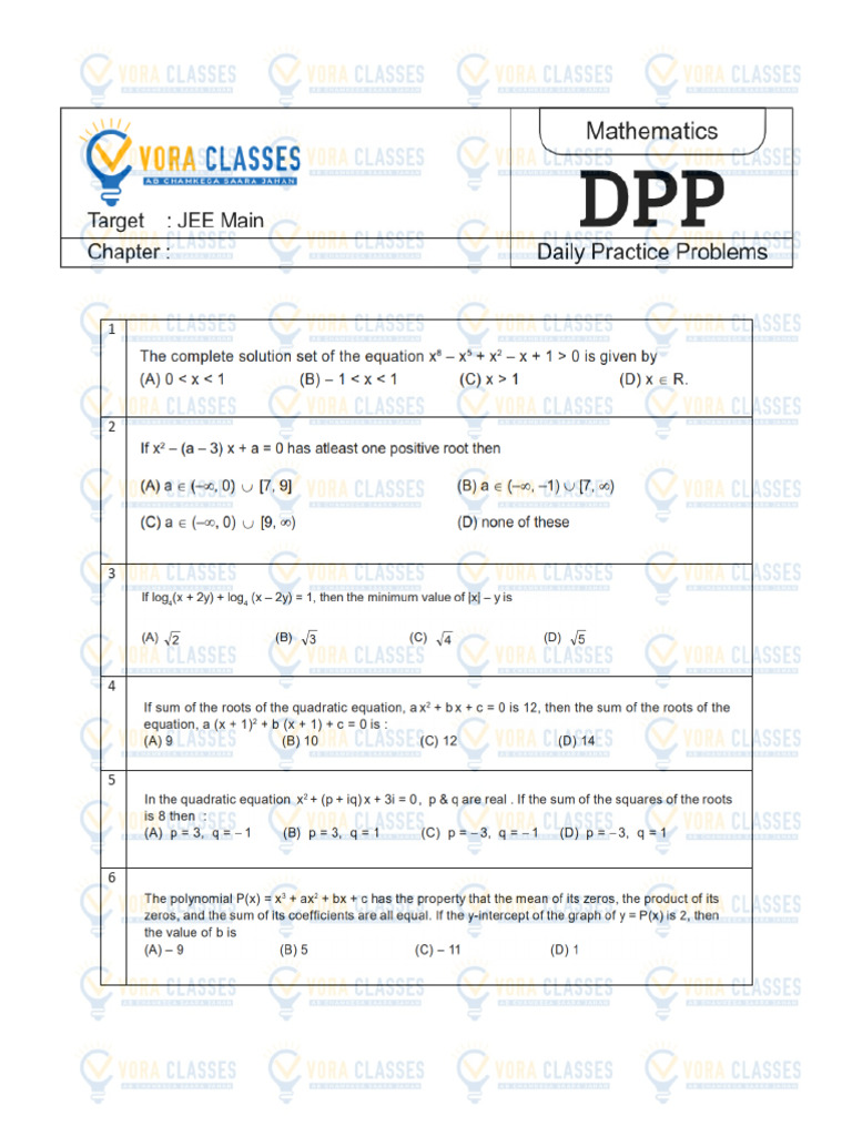 QUADRATIC EQUATIONS DPP | PDF
