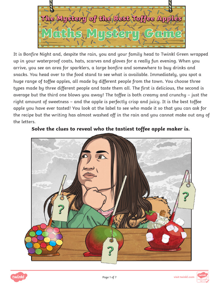 The Mystery of The Best Toffee Apples Maths Mystery Game - Ver - 6 ...