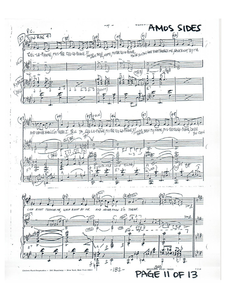 Amos Audition Cut Mr Cellophane Score | PDF