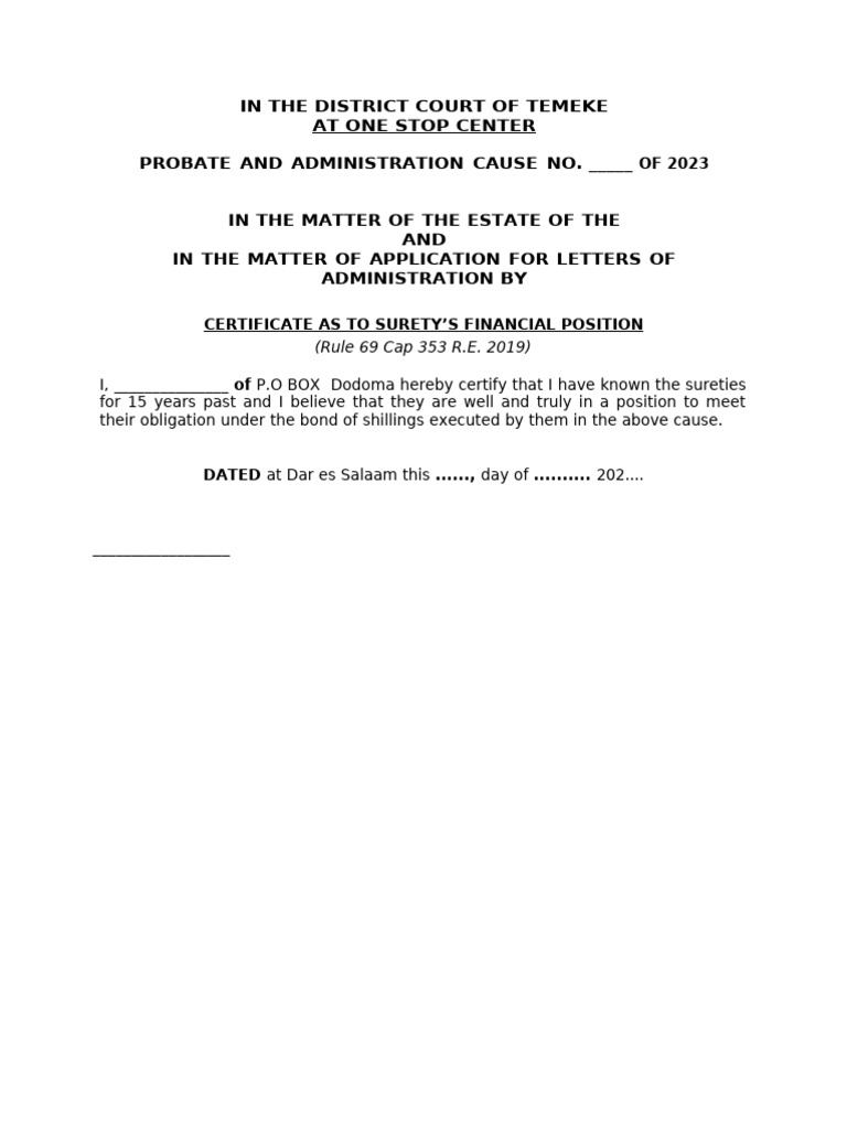 Certificate As To Surety's Financial Position | PDF