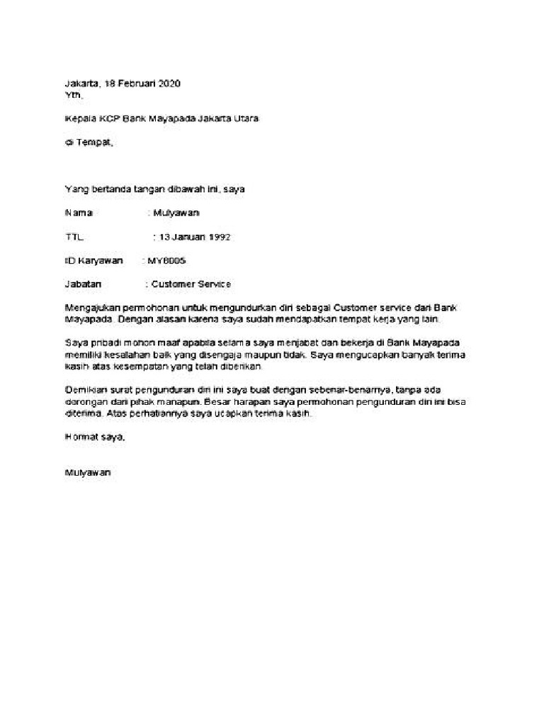 Surat Pengunruran Diri Risen | PDF