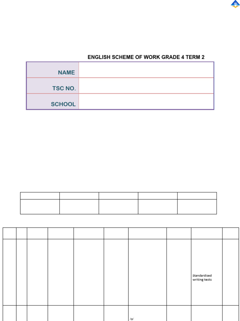 Grade 4 English Scheme Term 2 | PDF | Vocabulary | Fluency