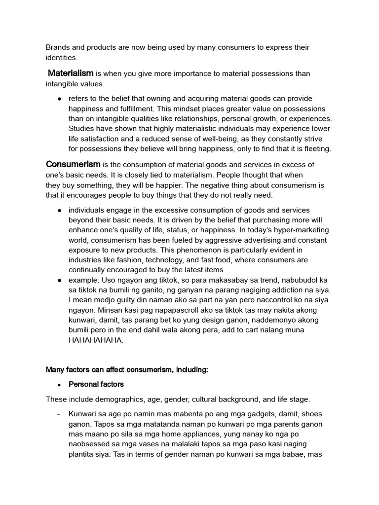 Materialism and Consumerism | PDF | Consumerism | Economies