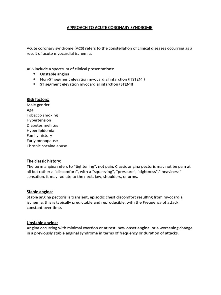 Approach To Acute Coronary Syndrome | PDF