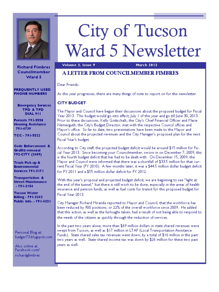 City of Tucson Ward 5 Newsletter: A Letter From Councilmember Fimbres ...