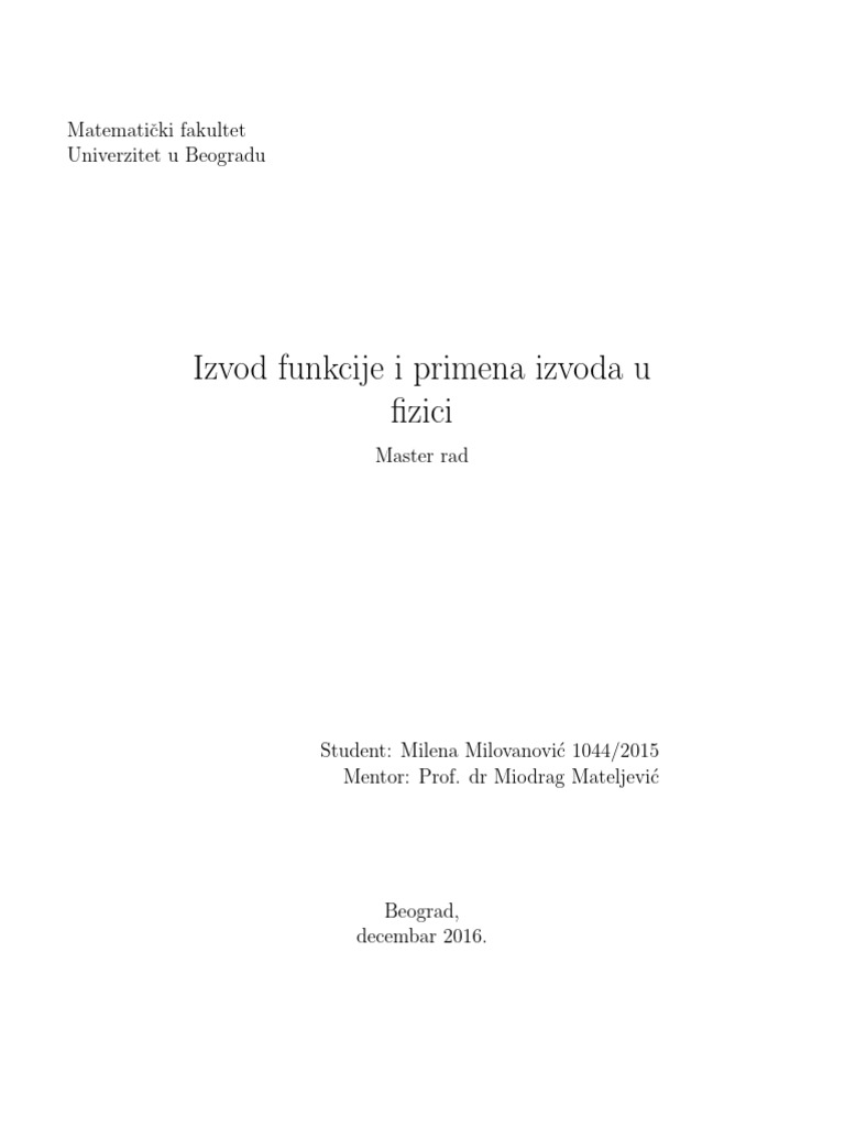 Izvod Funkcije I Primena Izvoda U Fizici | PDF