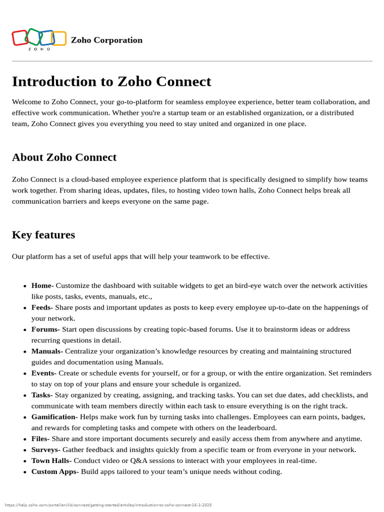 Overview of Zoho Connect Features | PDF | Human Communication | Business