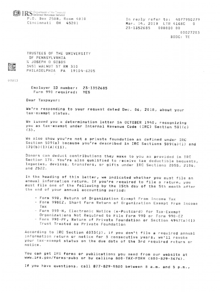 Trustees IRS Determination Letter | PDF