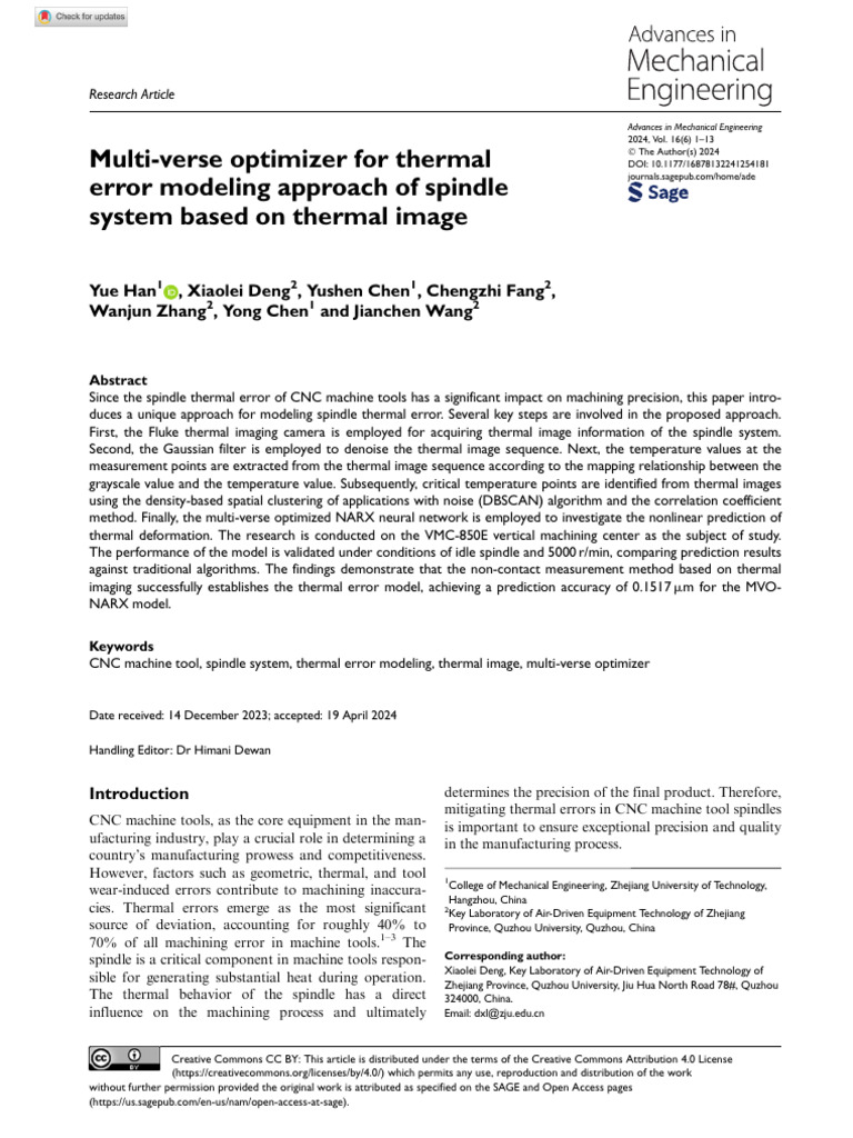 Han Et Al 2024 Multi Verse Optimizer For Thermal Error Modeling Approach of Spindle System Based ...