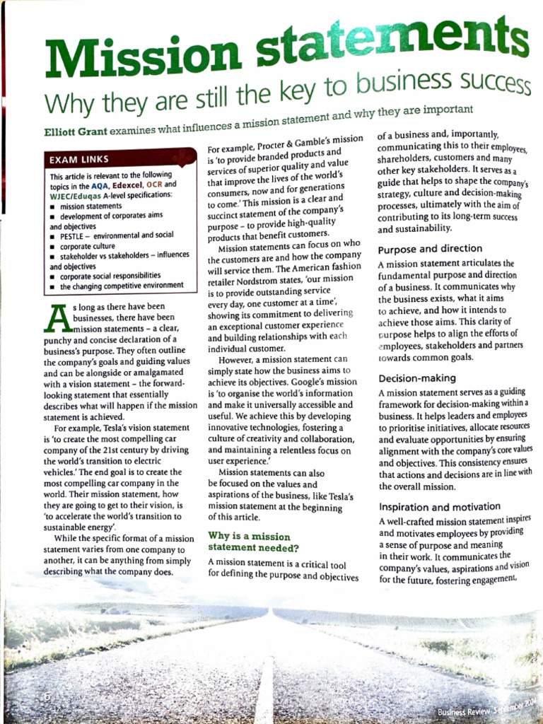 Importance of Mission Statements in Business | PDF | Sustainability ...