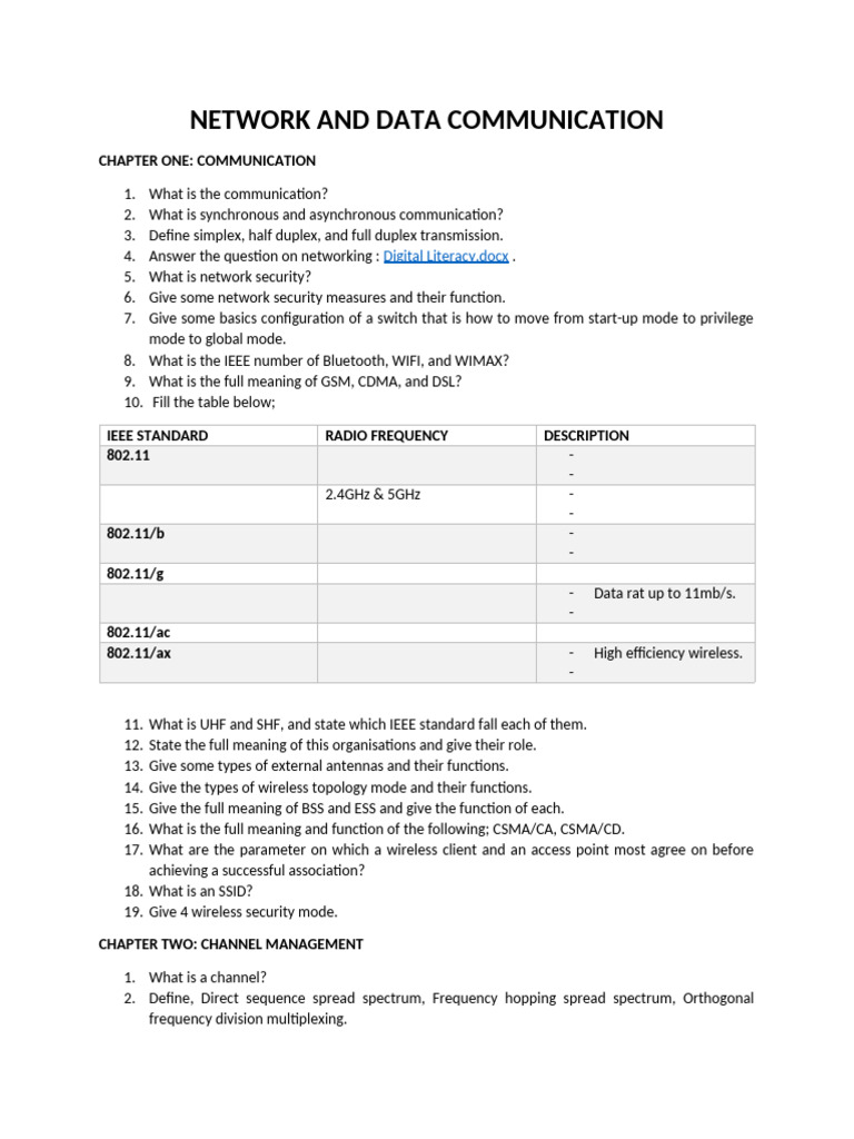 Network and Data Communication | PDF | Ieee 802.11 | Mobile Technology