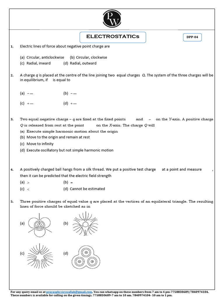 DPP-04 Electrostatics (Abhilash Sir) - DPP-04 Electrostatics.docx.pdf | PDF | Force | Physical ...