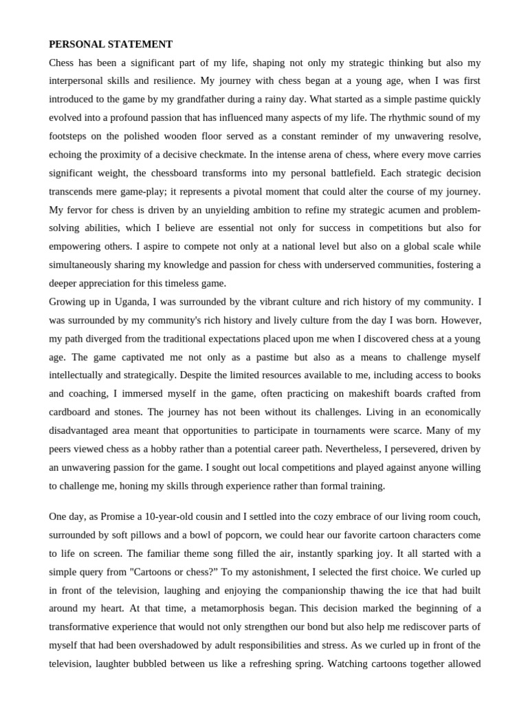Personal Statement Edited | PDF | Chess | Critical Thinking