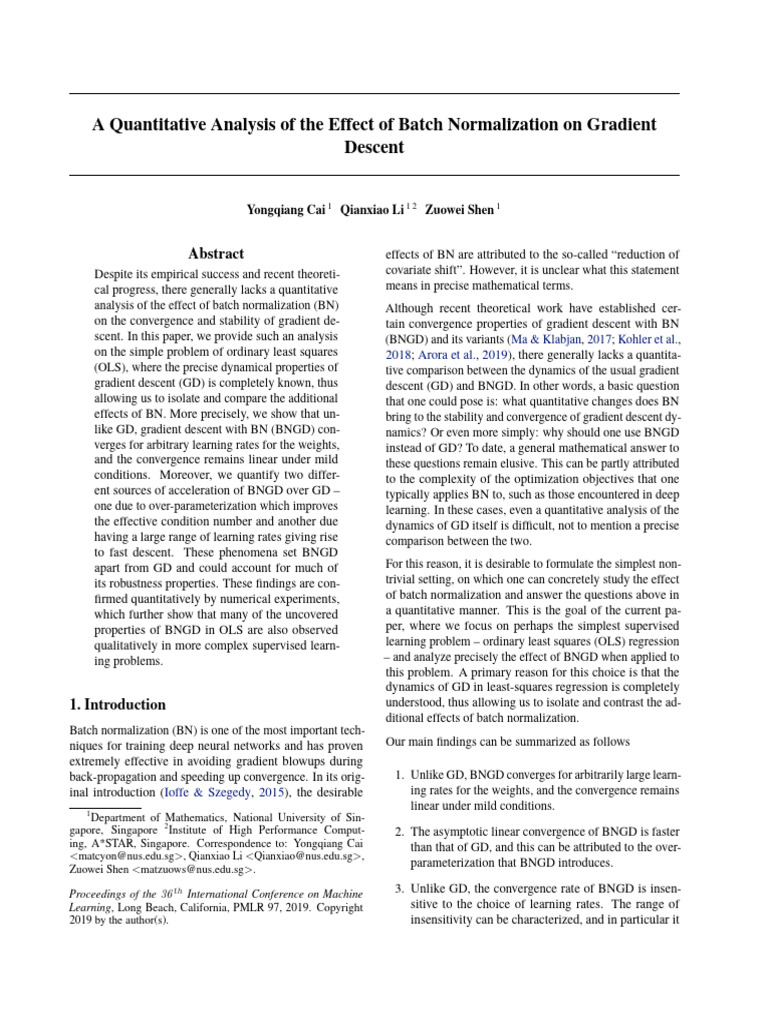 A Quantitative Analysis of The Effect of Batch Normalization On ...