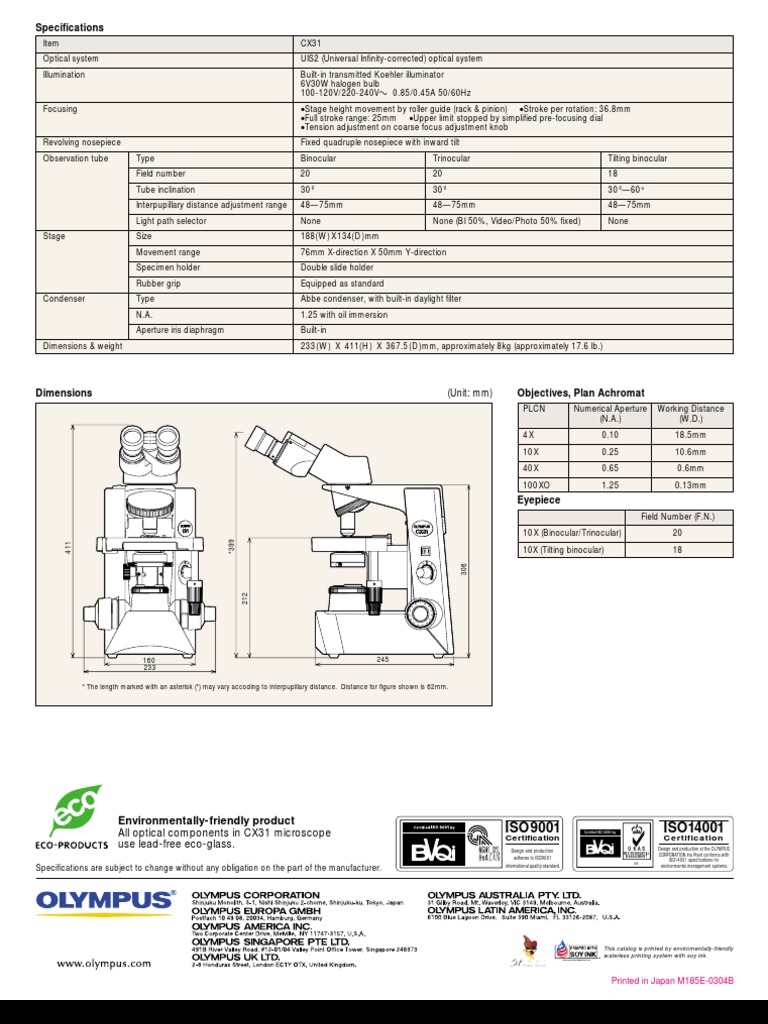 Olympus CX31 Microscope Overview | PDF | Glass Engineering And Science ...
