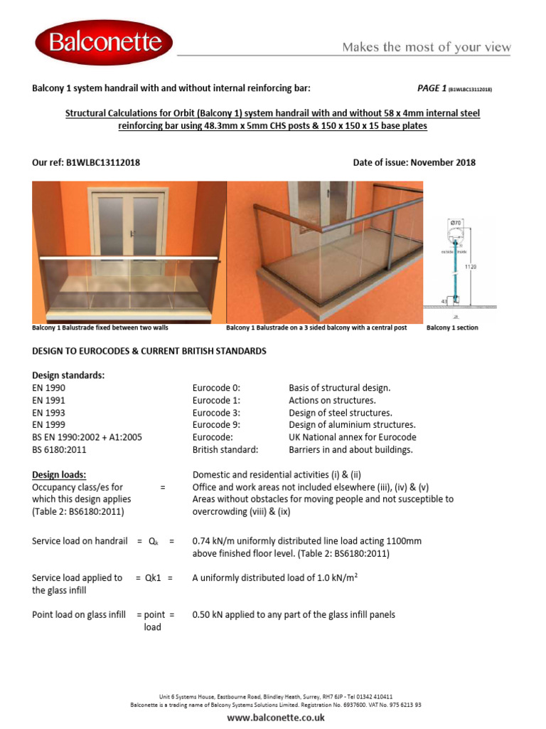 b1wlbc13112018 Orbit (Balcony 1) Structural Calculations Sing 48.3mm x 5mm Chs Posts With 150 x ...