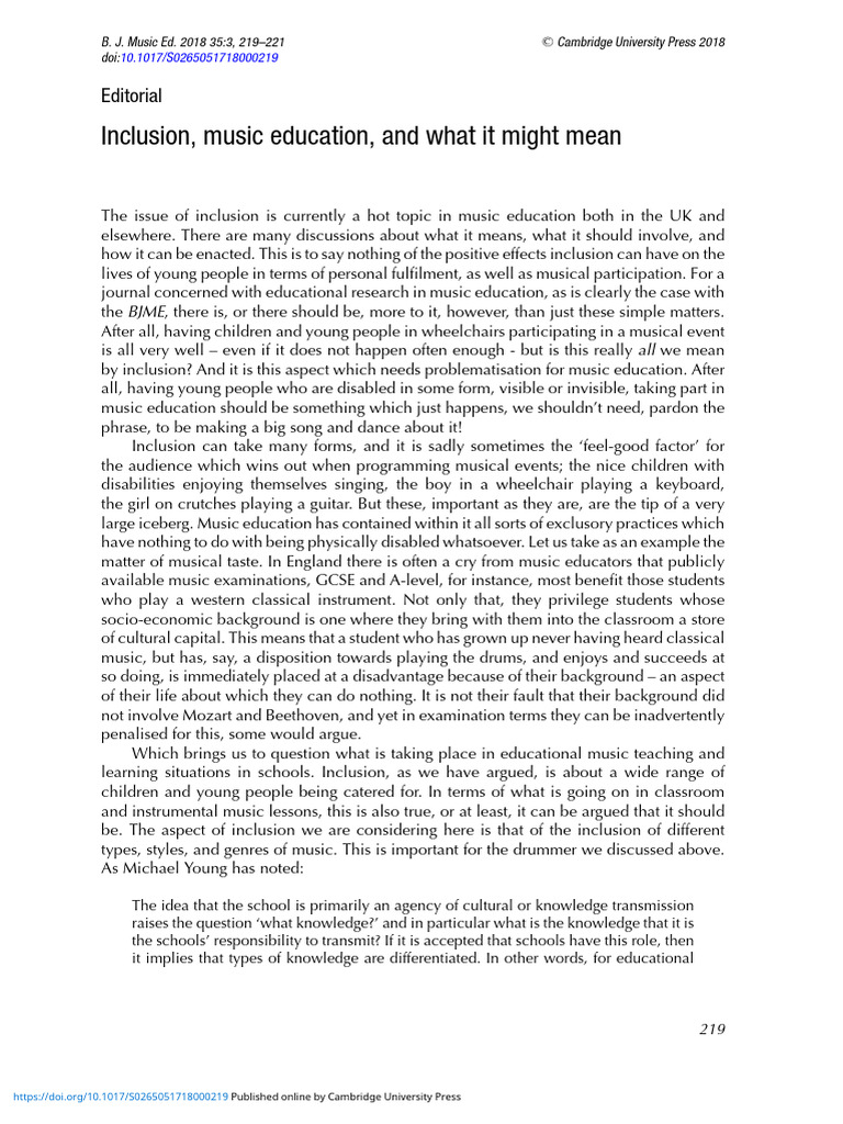 Inclusion Music Education and What It Might Mean | PDF | Knowledge ...