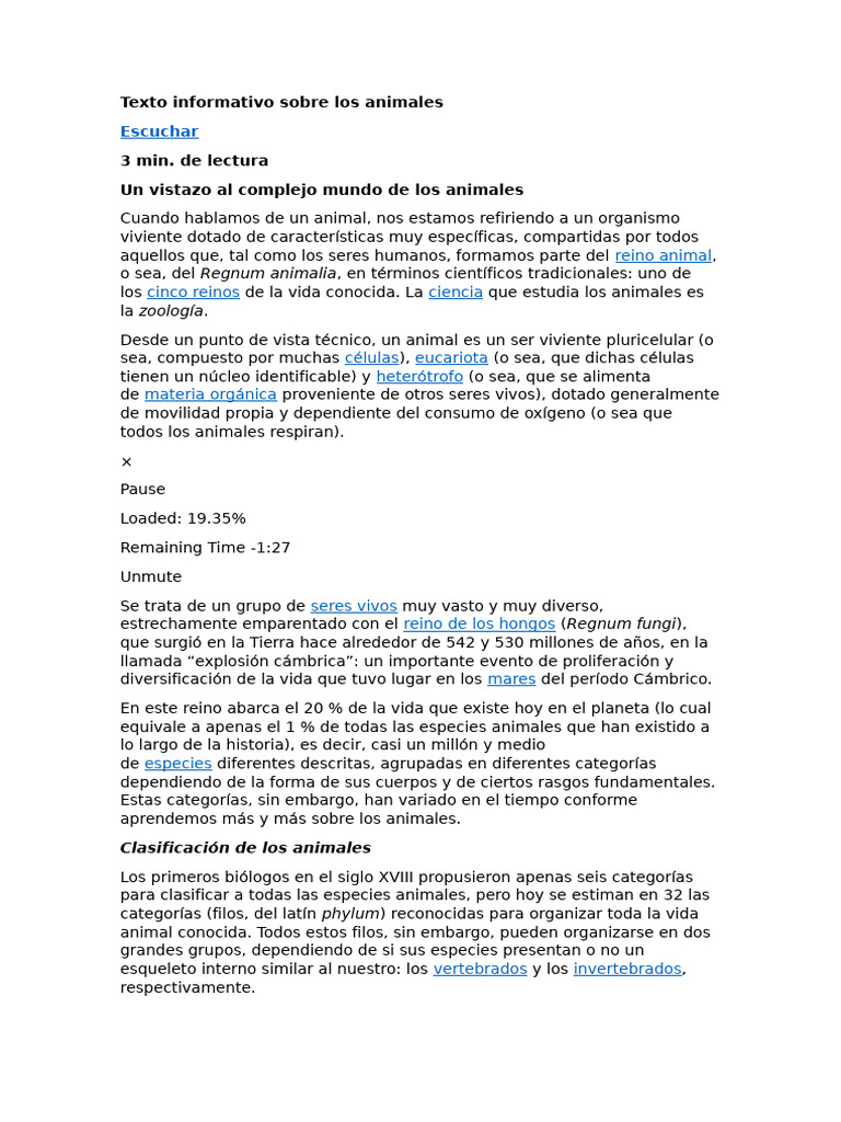 Texto Informativo Sobre Los Animales | PDF