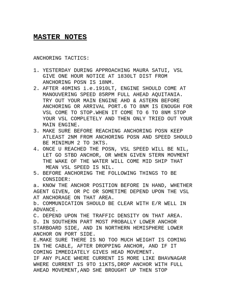 Master Notes (Anchoring) | PDF | Anchor | Shipping