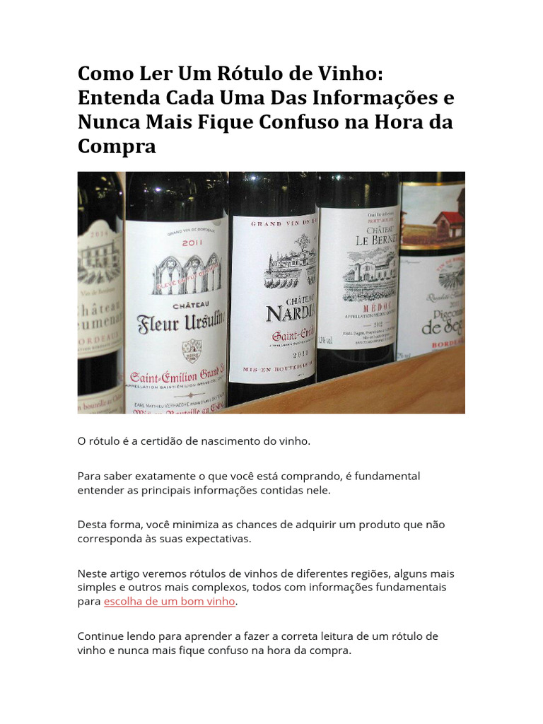 Como Ler Um Rótulo de Vinho | PDF | Vinhos | Uva
