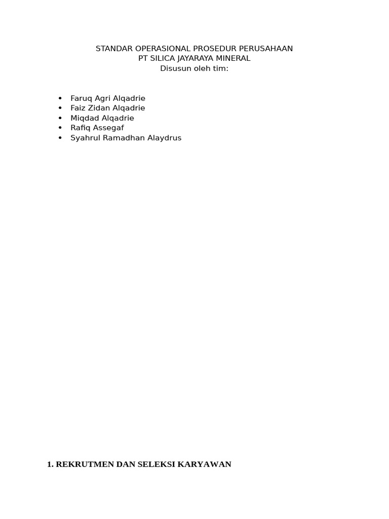 Draft STANDAR OPERASIONAL PROSEDUR KARYAWAN SJM v2.0 | PDF