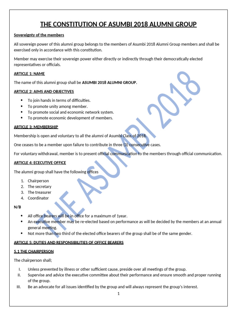 The Constitution of Asumbi 2018 Allumni Group | PDF | Sovereignty ...