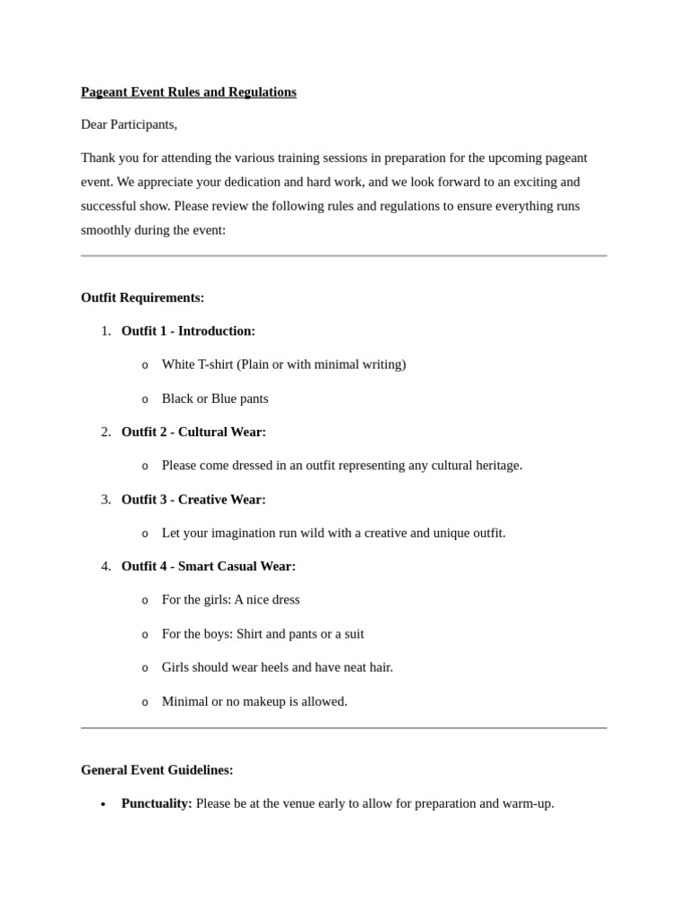Pageant Event Rules and Regulations | PDF