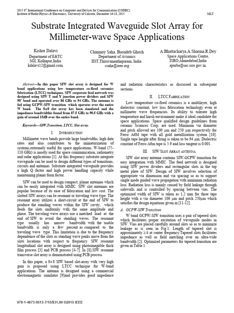 Substrate Integrated Waveguide Slot Array For Millimeter-Wave Space ...