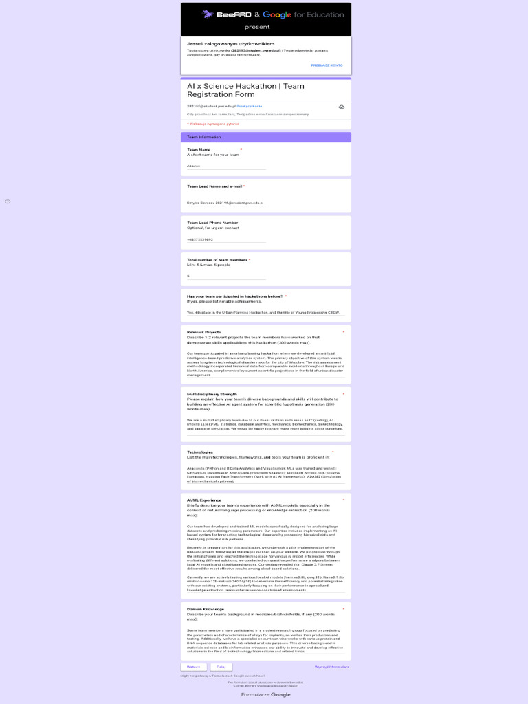 AI X Science Hackathon - Team Registration Form | PDF | Artificial ...
