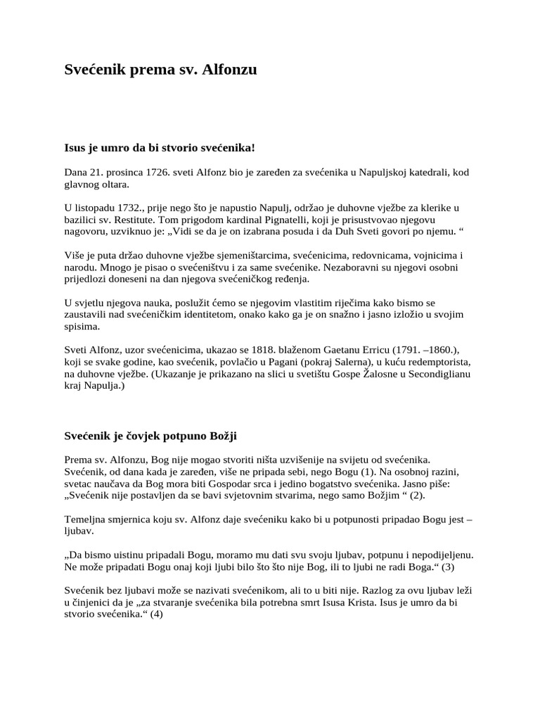 Svećenik Prema Sv. Alfonzu | PDF