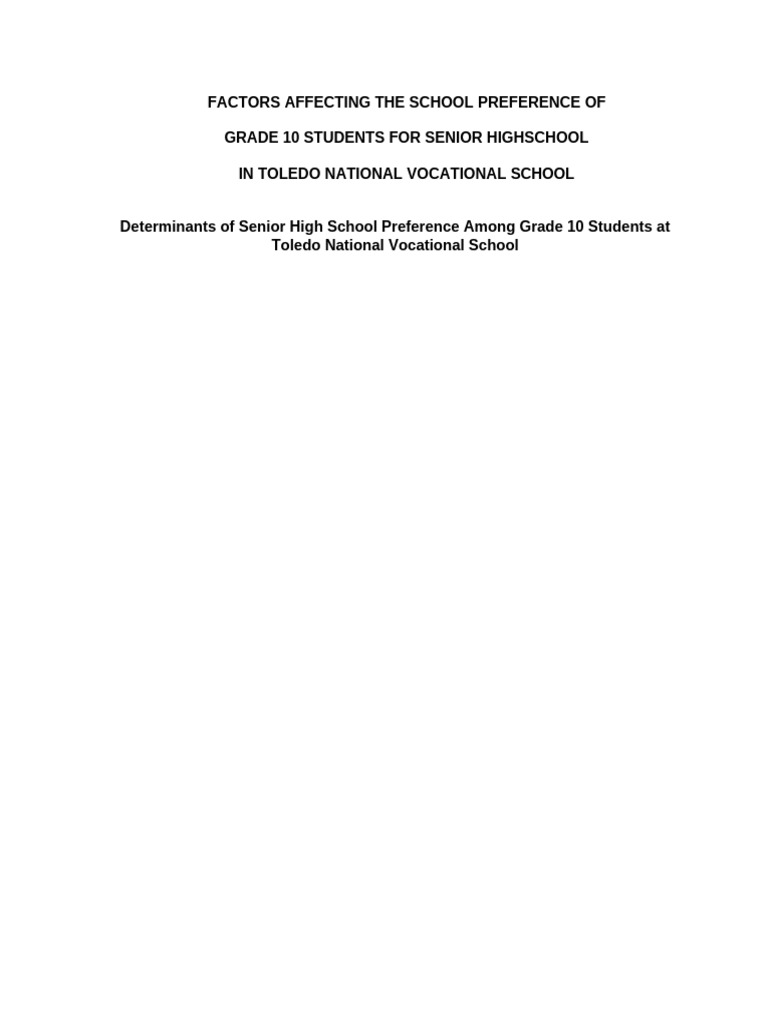 Factors Affecting The School Preference of Grade 10 Students For Senior ...