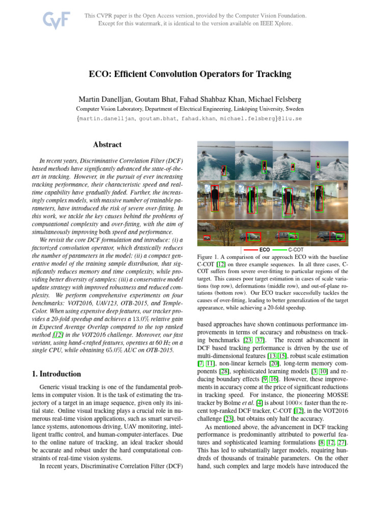 Danelljan ECO Efficient Convolution CVPR 2017 Paper | PDF | Fourier Transform | Mathematical ...