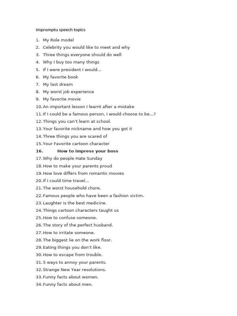 Impromptu speech topics | PDF
