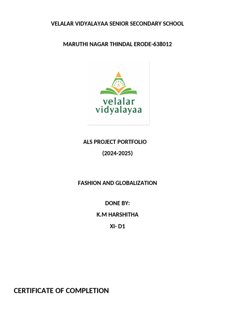 English Project-Harshitha-11-D2 | PDF | Fashion | Globalization