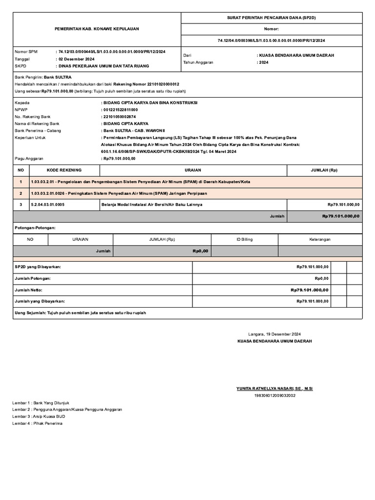 SP2D PENUNJANG AIR MINUM 100% | PDF