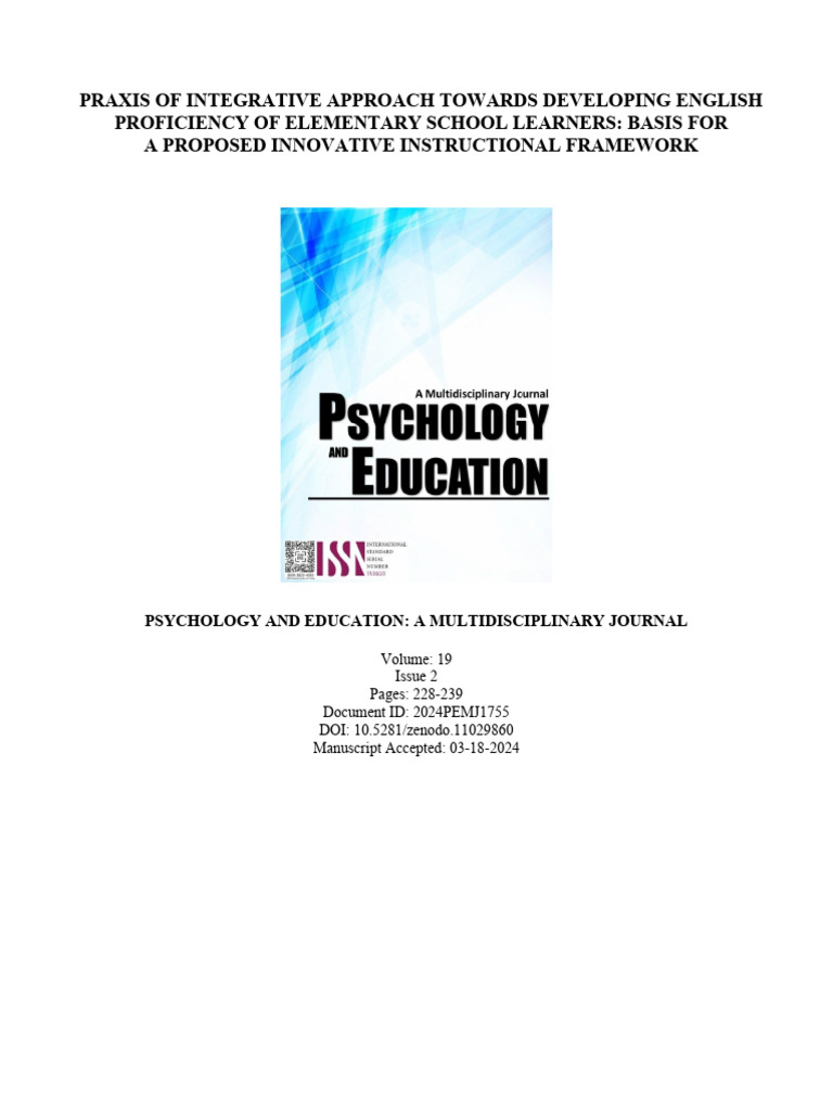 Praxis of Integrative Approach Towards Developing English Proficiency of Elementary School ...