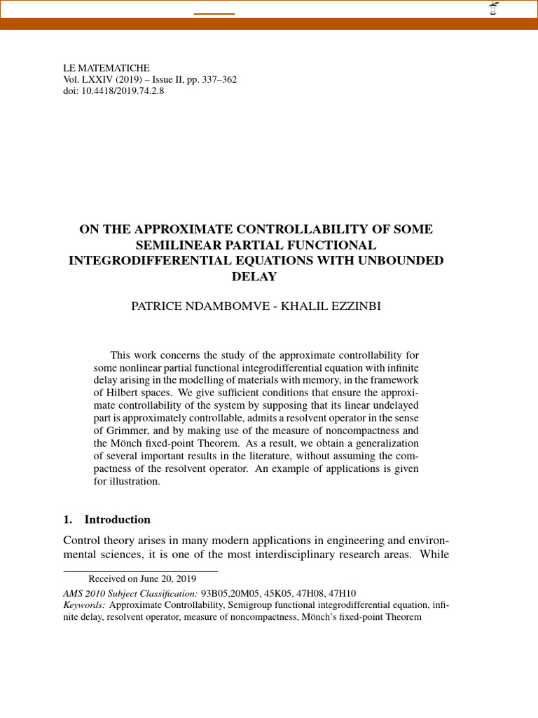 Approximate Controllability in Integrodifferential Equations | PDF | Mathematical Analysis ...