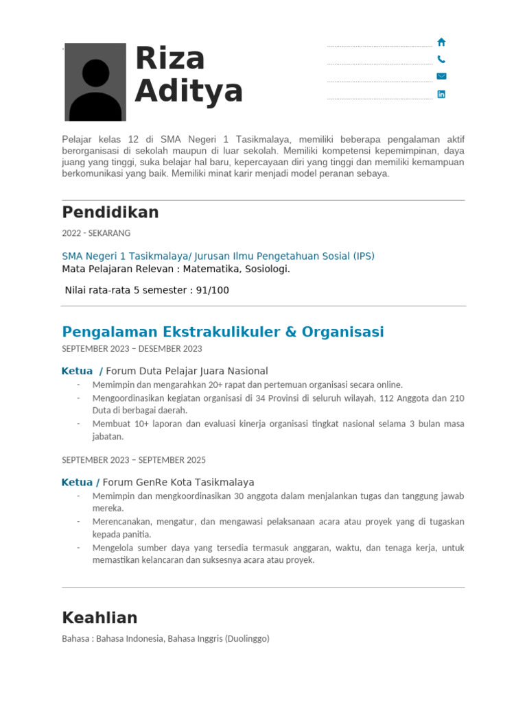 Salinan FREE TEMPLATE CV by Riza Aditya Nur Fauzi | PDF