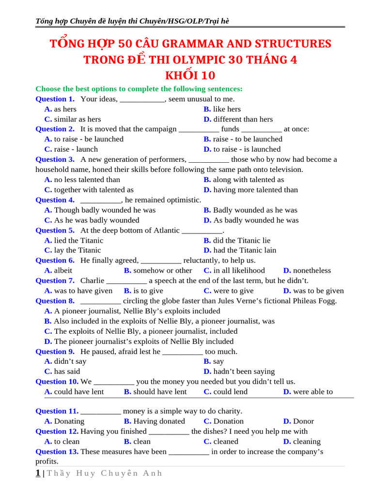 Tuyen Tap Ngu Phap & Cau Truc OLP (Trich Sach 2017) | PDF