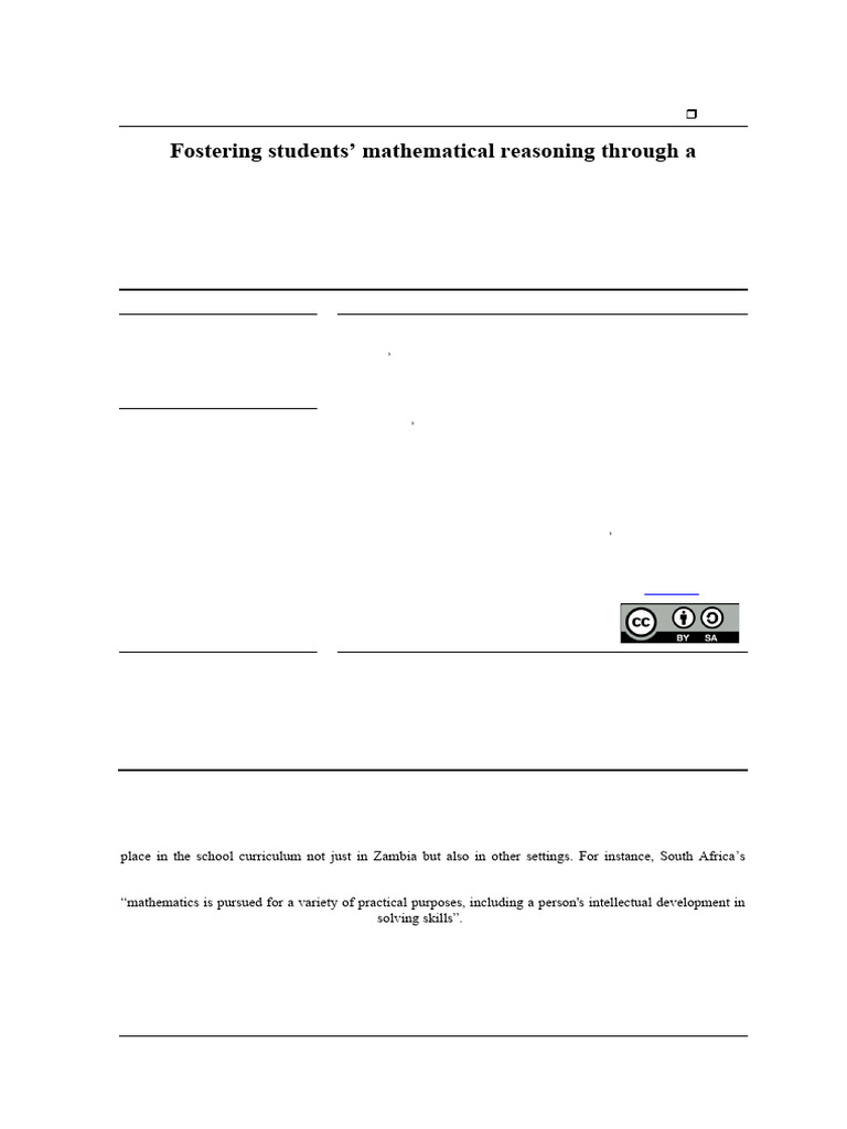 Fostering Students' Mathematical Reasoning Through A Cooperative ...