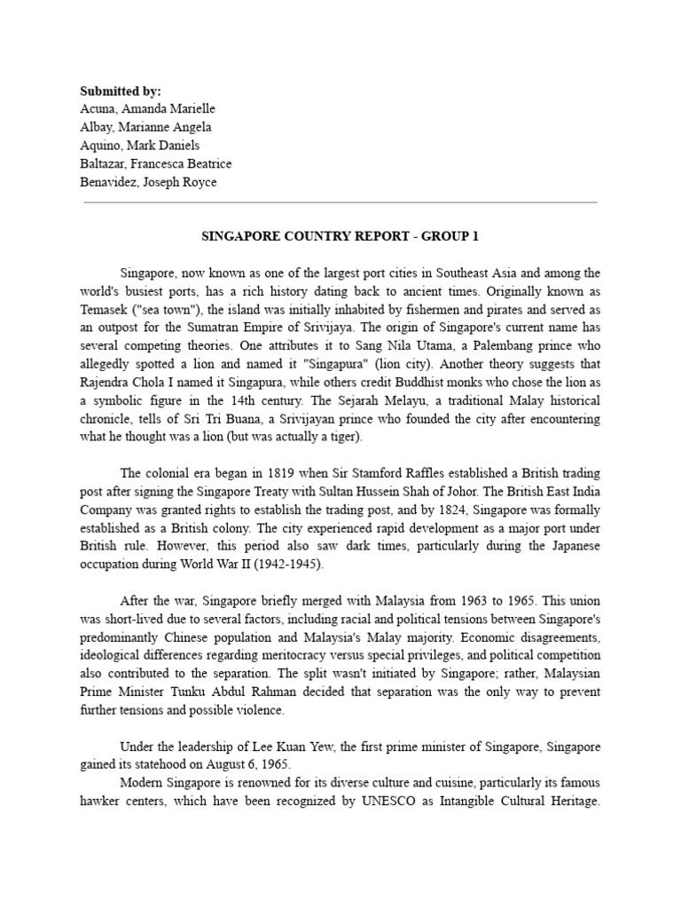 Singapore Country Report - Group 1 - Lcasean | PDF | Singapore | World Politics